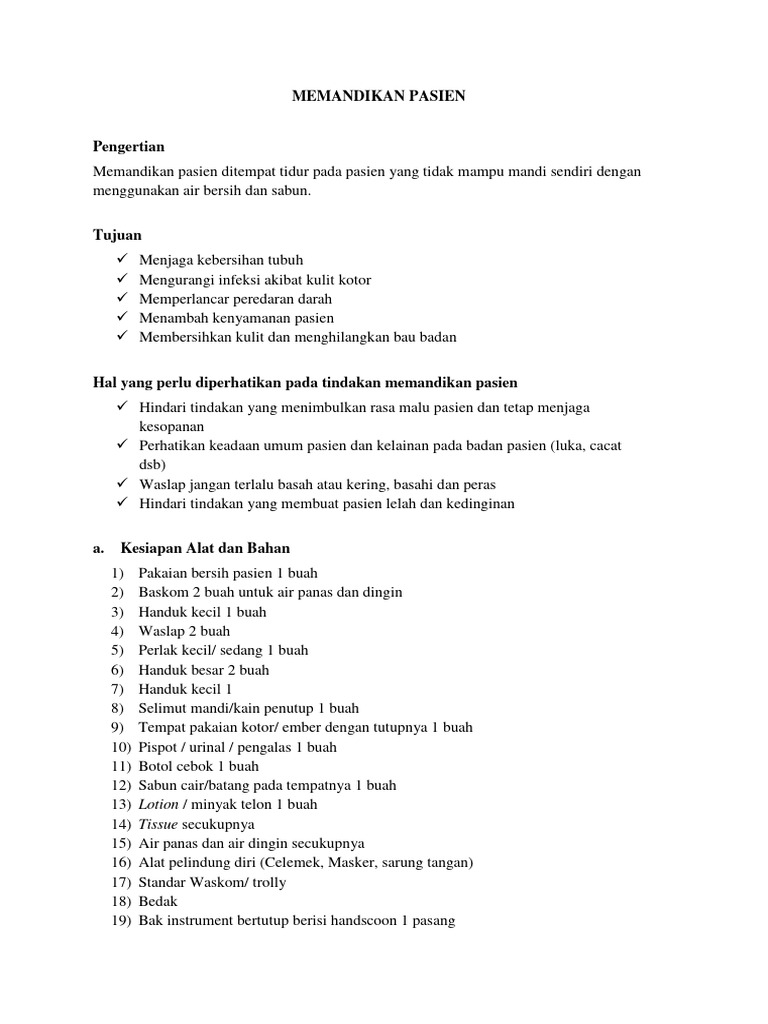 Sop Memandikan Pasien | PDF