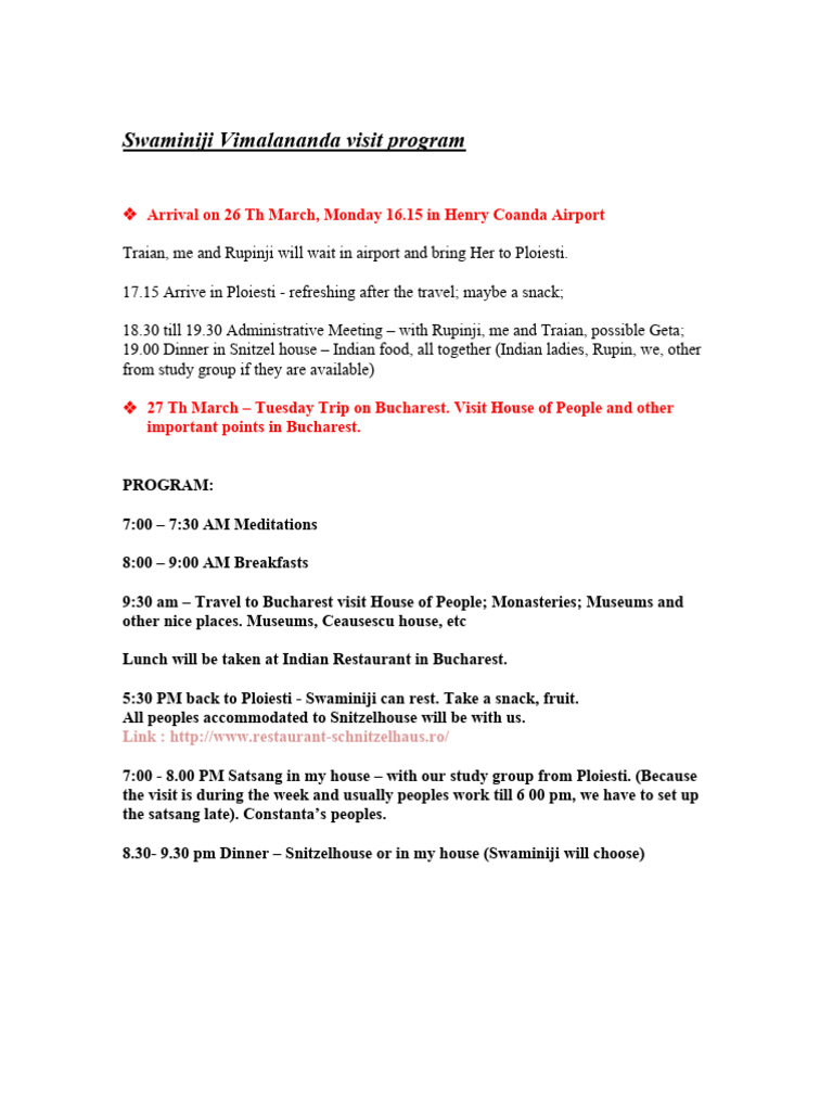 Swaminiji Vimalananda Visit Program | PDF | Foreign Language Studies ...
