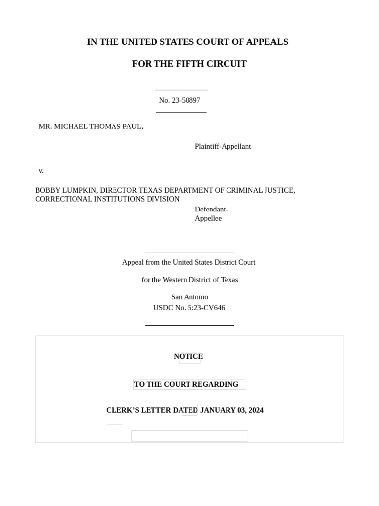 Notice Tpo The Court Regarding Clerks Letter Jan 03 | PDF
