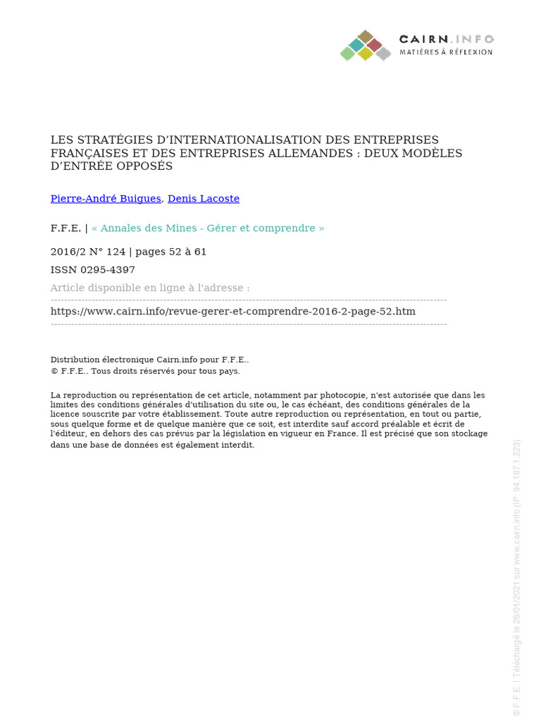 Buigues & Lacoste, 2016, Stratégies Dînternationalisation Des Firmes | PDF