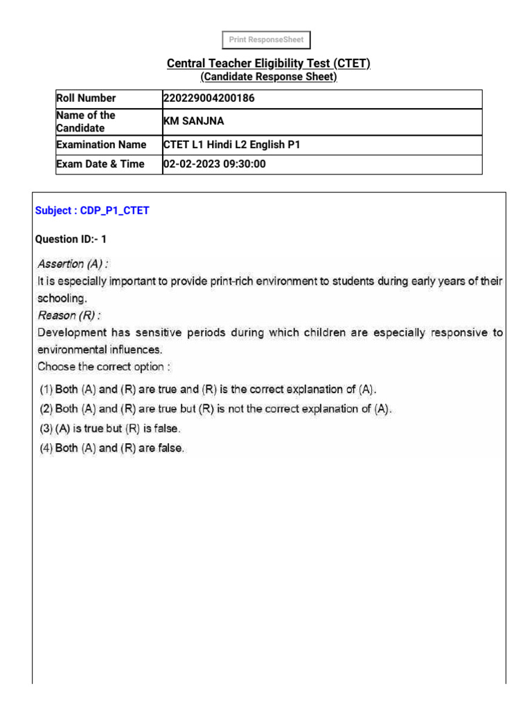 Paper-1Response Sheet | PDF | Qualifications | Student Assessment And ...
