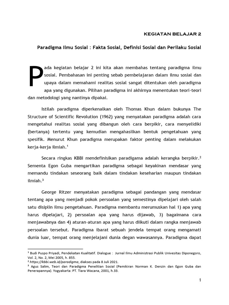 Dasar-Dasar Ilmu Sosial Ke-2 Paradigma Ilmu Sosial | PDF