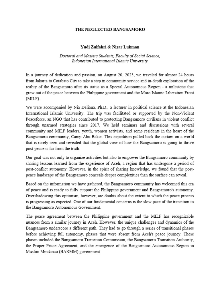 The Neglected Bangsamoro (English) | PDF