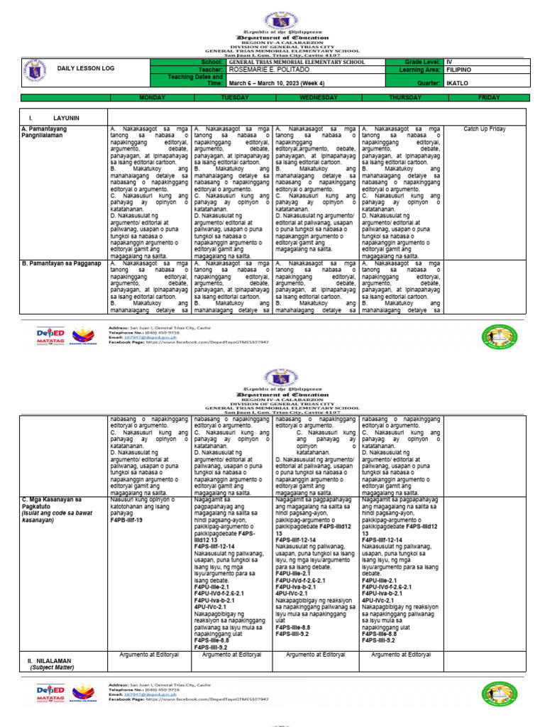 Filipino4 W4 | PDF