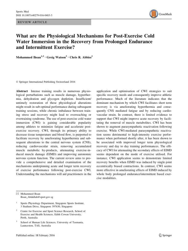 What Are The Physiological Mechanisms For Post-Exercise Cold Water Immersion in The Recovery ...