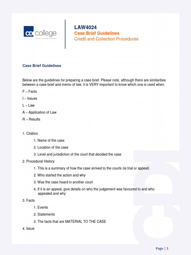 Case Brief Preparation Guidelines | PDF | Constitutional Law | Public ...