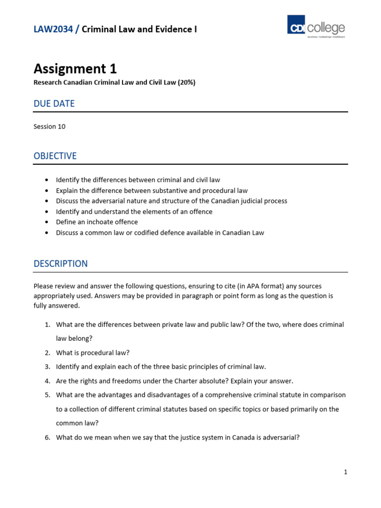 LAW2034 v1-1 Assignment 1 Instructions 2022-1027 ONL | PDF | Common Law ...