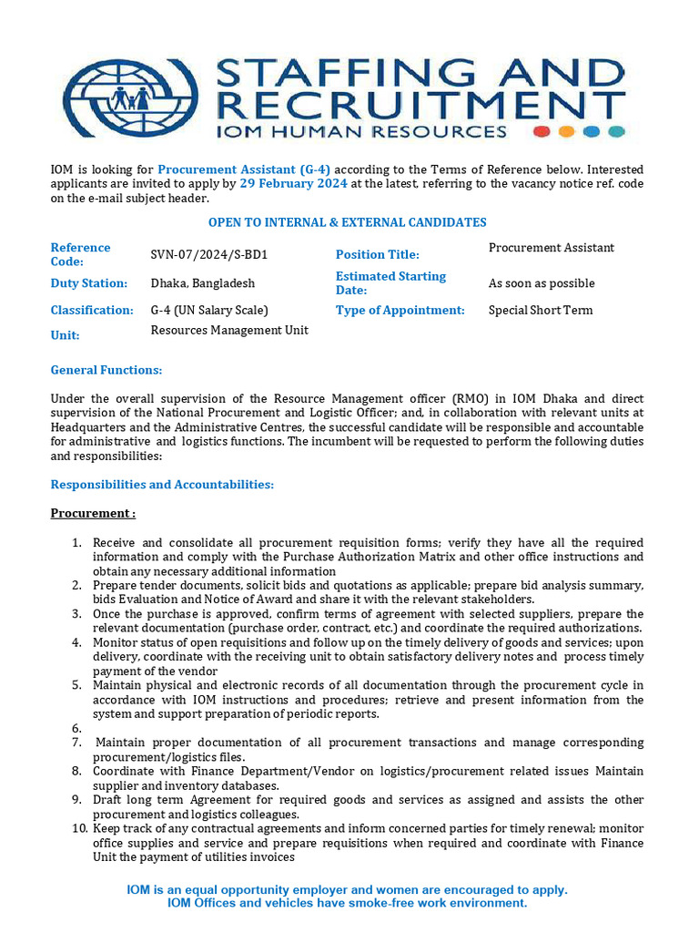 SVN 07 2024 S bd1 Procurement Assistant G 4 | PDF | Procurement | Logistics