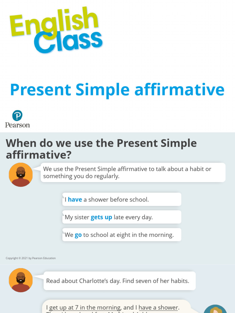 ENGLISH CLASS Present Simple affirmative | PDF | Human Communication ...
