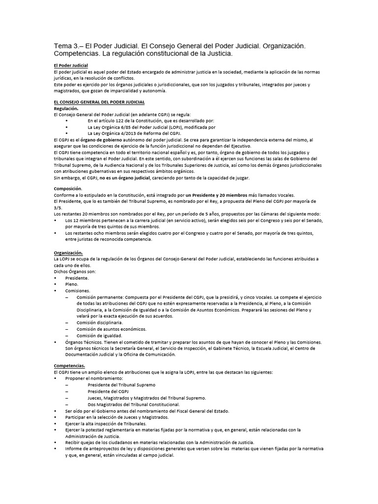 Tema 3. - El Poder Judicial | PDF | Judicaturas | Instituciones sociales