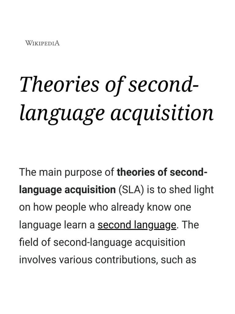 Theories of Second-Language Acquisition - Wikipedia | PDF | Second ...
