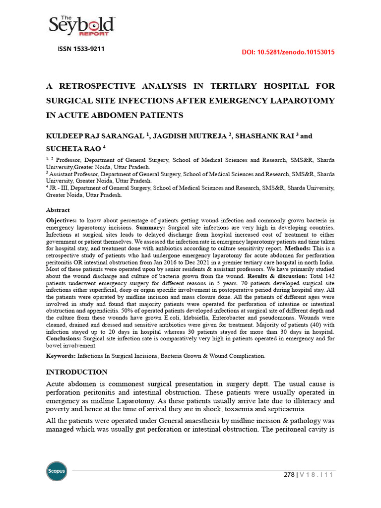 A RETROSPECTIVE ANALYSIS IN TERTIARY HOSPITAL FOR SURGICAL SITE ...