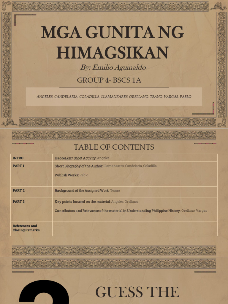 Group4 - Emilio Aguinaldos Mga Gunita NG Himagsikan | PDF Group4 - Emilio Aguinaldos Mga Gunita NG Himagsikan | PDF