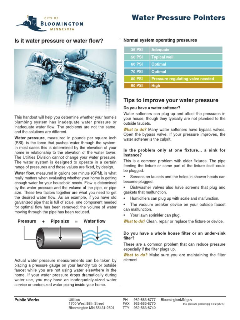 Handouts Util Water Pressure Pointers | PDF | Valve | Tap (Valve)