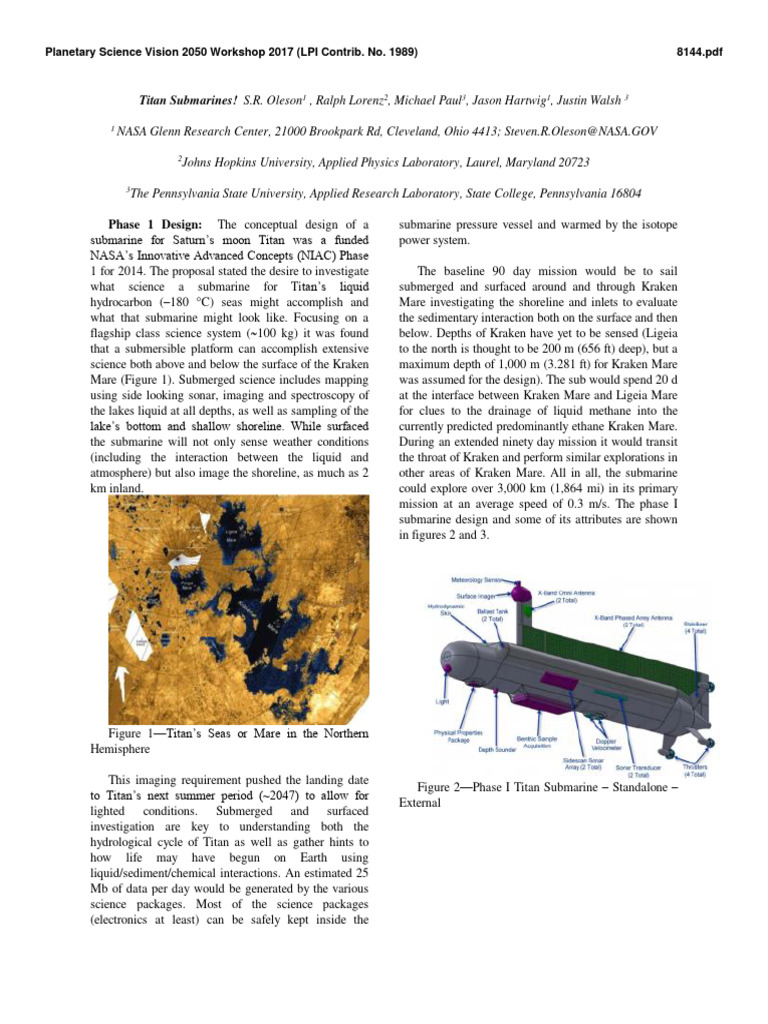 Titan Submarines! S.R. Oleson: Phase 1 Design: The Conceptual Design of ...