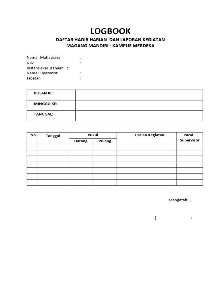 FORM 3 - LOGBOOK Magang Mandiri Kampus Merdeka | PDF