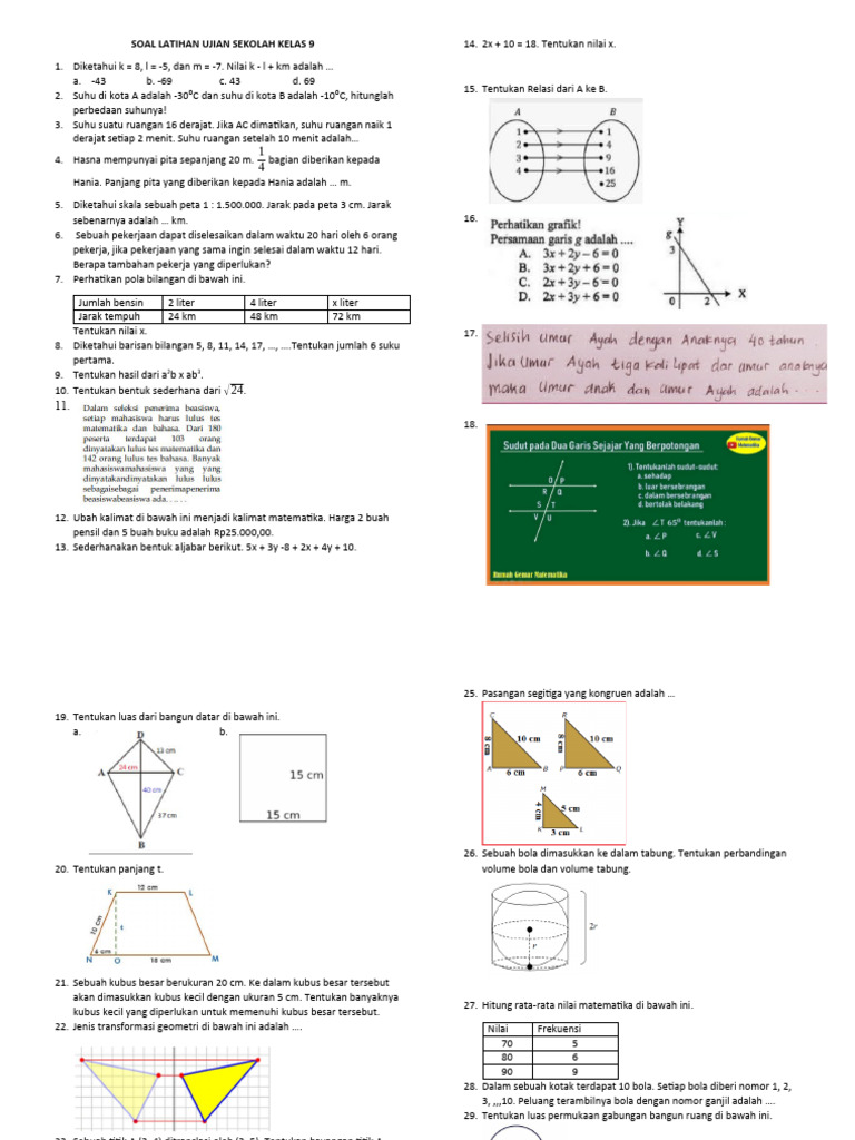 Soal Latihan Ujian Sekolah Kelas 9 | PDF