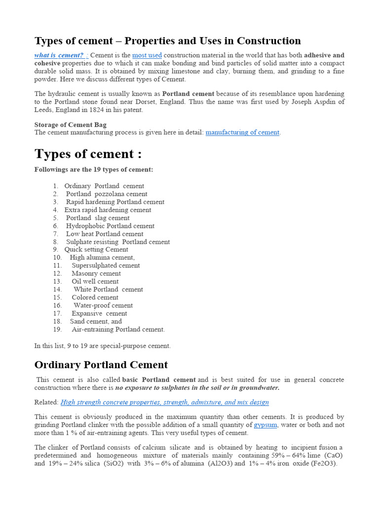 Types of Cement | PDF | Cement | Concrete