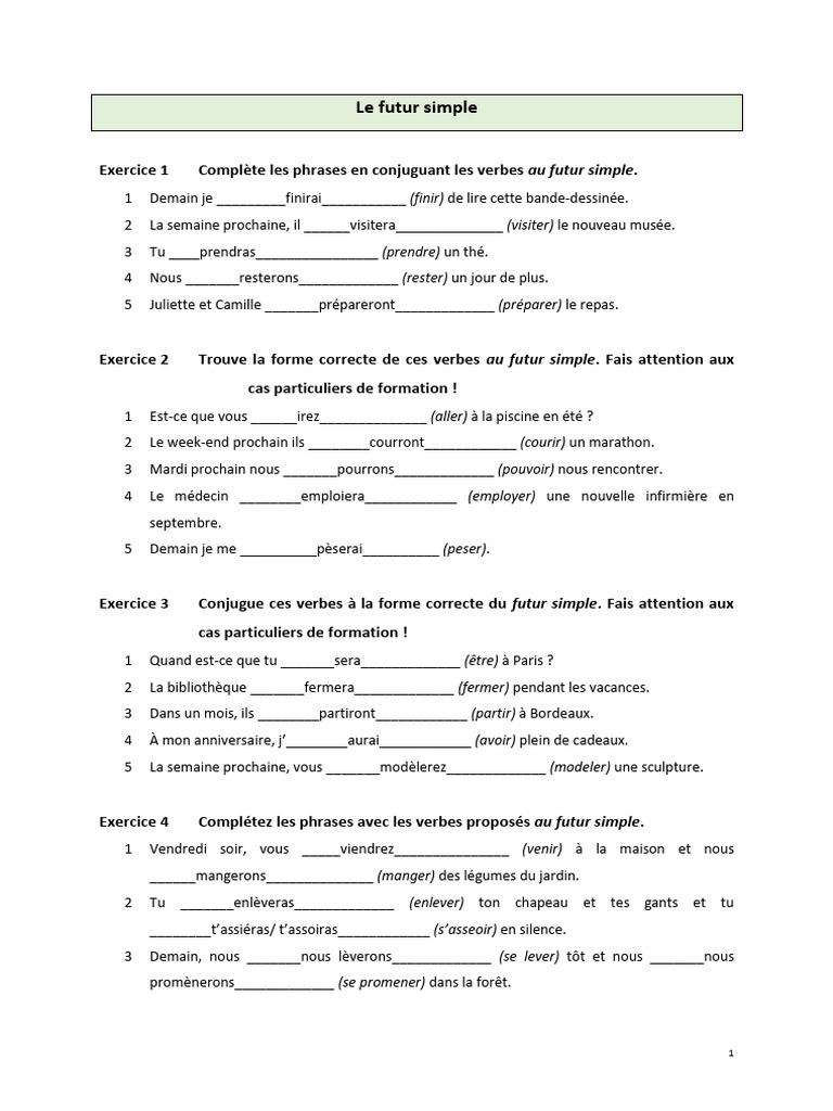 Exercices sur le futur simple | PDF | Arts du langage et discipline
