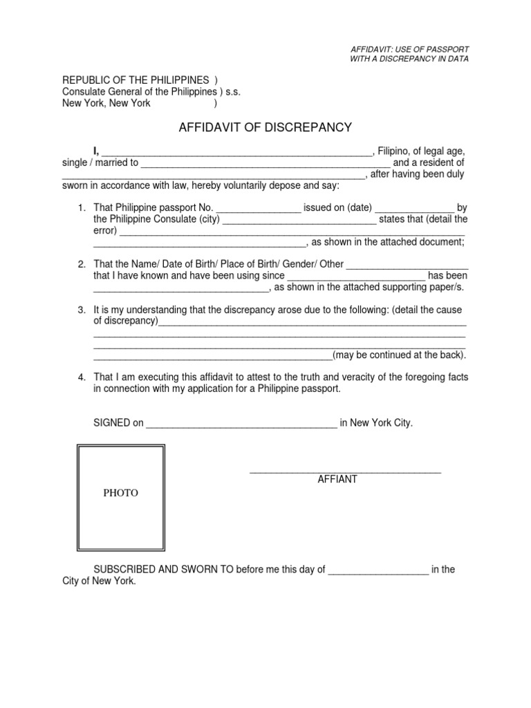 Affidavit of Discrepency Use of Passport | PDF