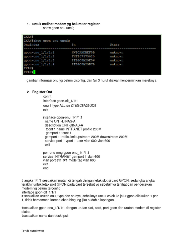 Register ONT ZTE OLT ZTE C320 | PDF