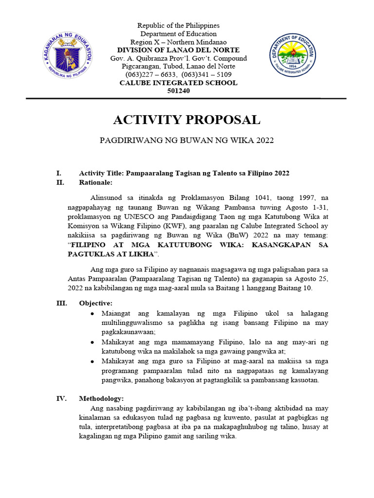 Pagdiriwang NG Buwan NG Wika - Activity Proposal-Action Plan | PDF