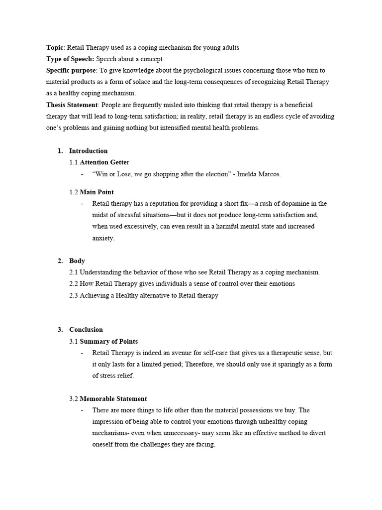 Retail Therapy Informative Speech Draft | PDF