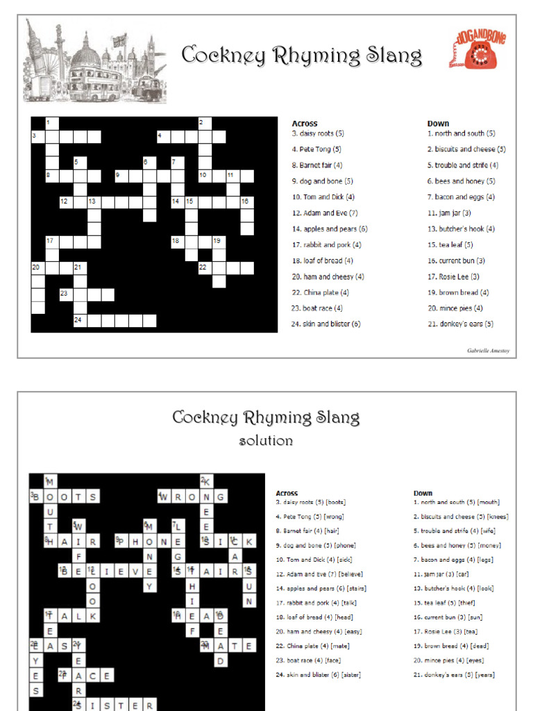 Crossword Cockney Rhyming Slang | PDF