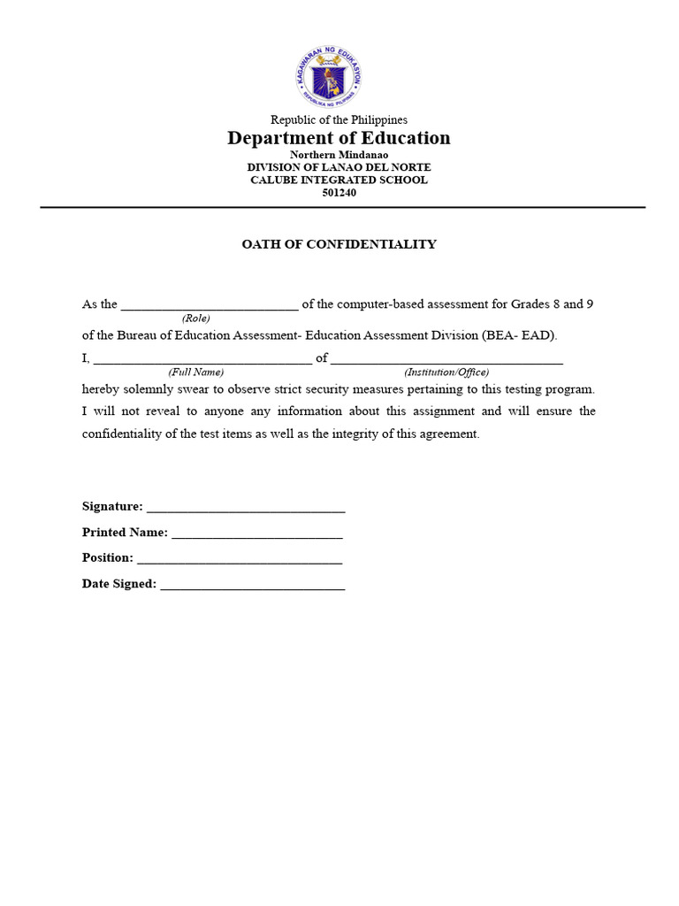 Oath of Confidentiality - Test Administrator | PDF