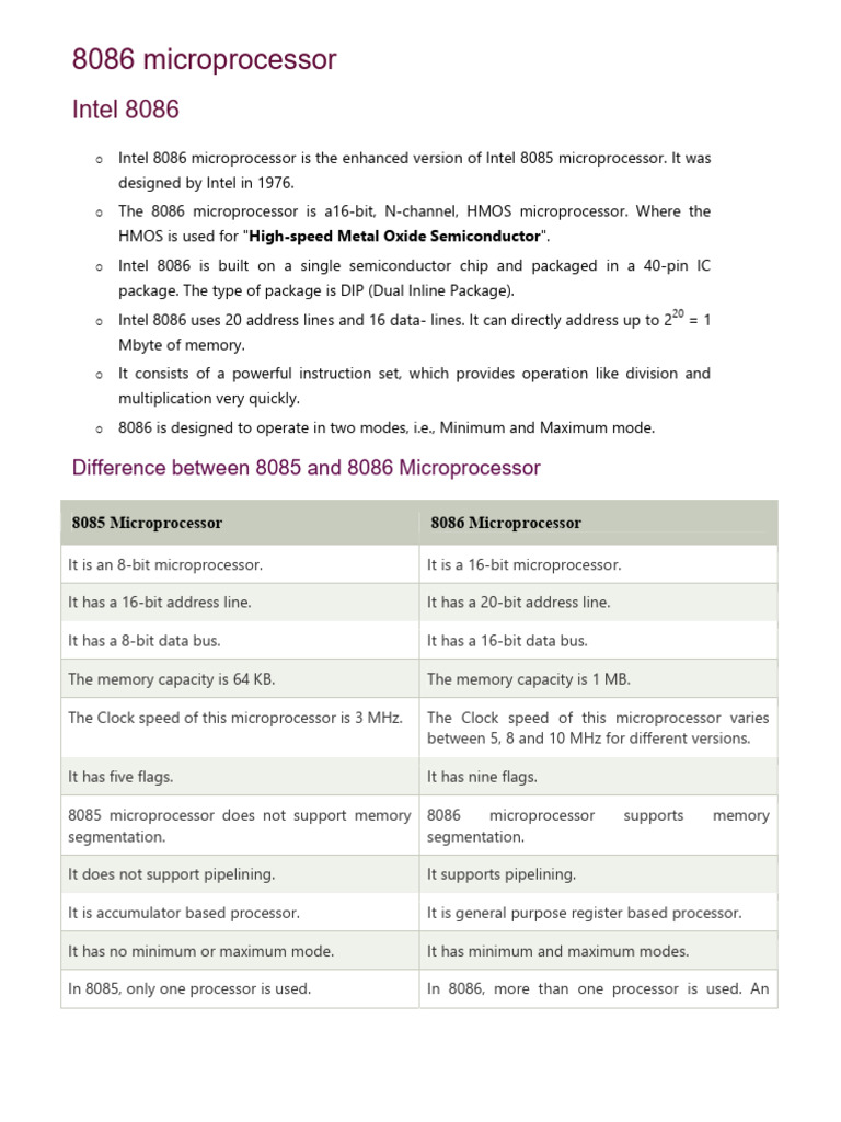 8086 Microprocessor: Intel 8086 | PDF