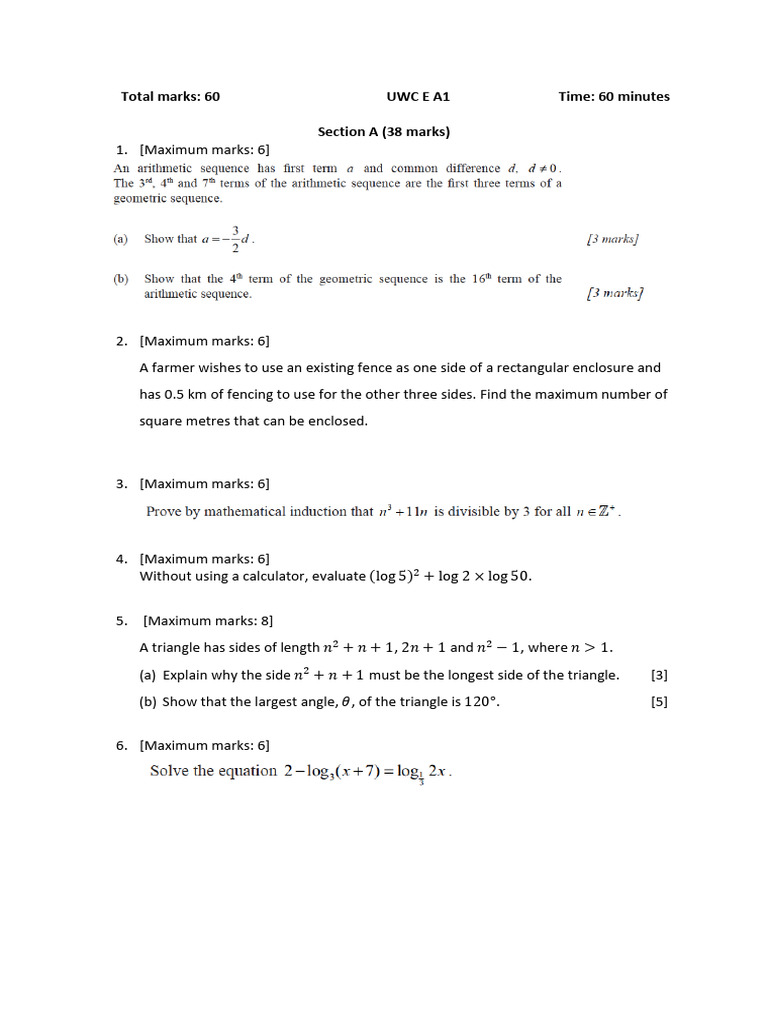 Total Marks: 60 Time: 60 Minutes Uwcea1 Section A (38 Marks) | PDF