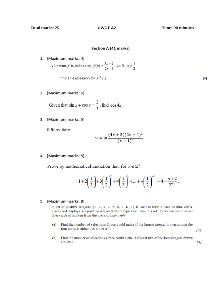(Maximum Marks: 4) : Total Marks: 75 Uwcea2 Time: 90 Minutes | PDF ...