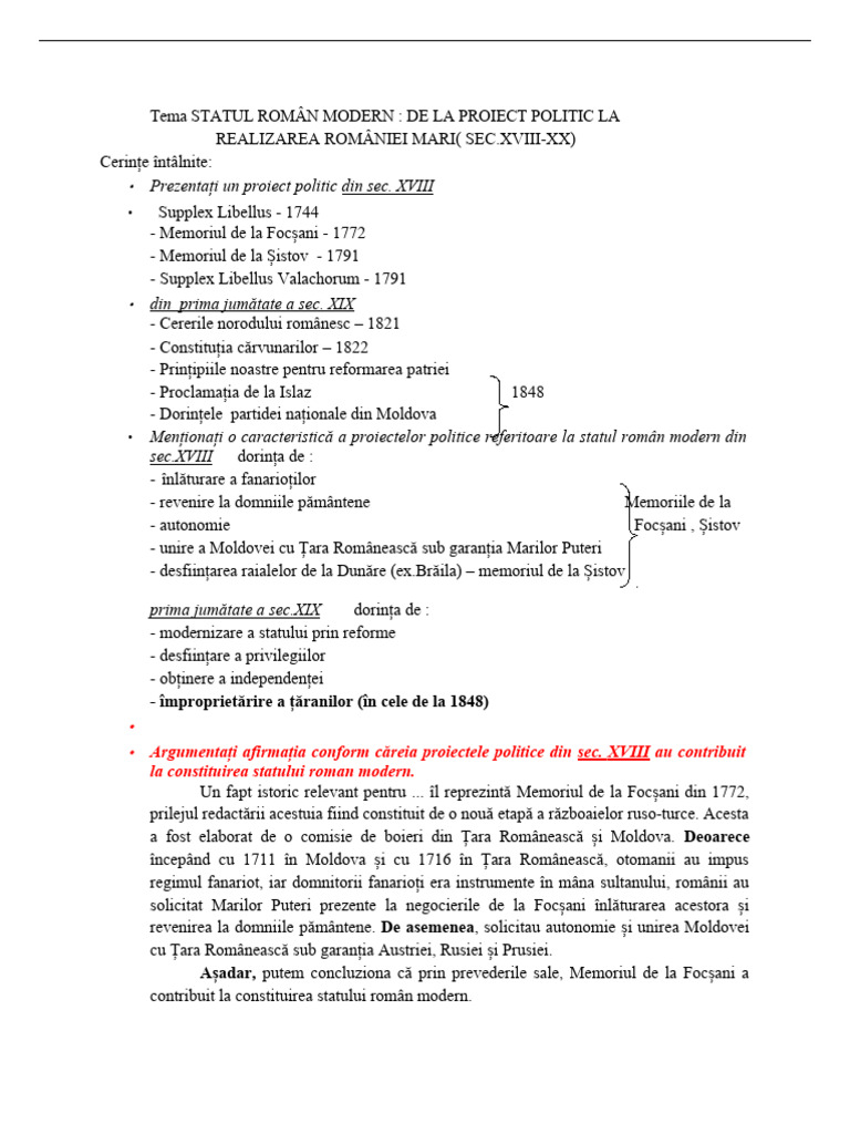 Statul - Roman - Modern - POSIBILE CERINTE - SUGESTII DE REZOLVARE SI ...