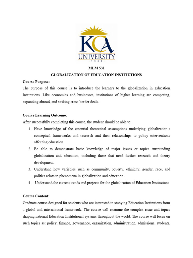 1. MLM 531 Globalisation Course Outline | PDF | Globalization | Institution