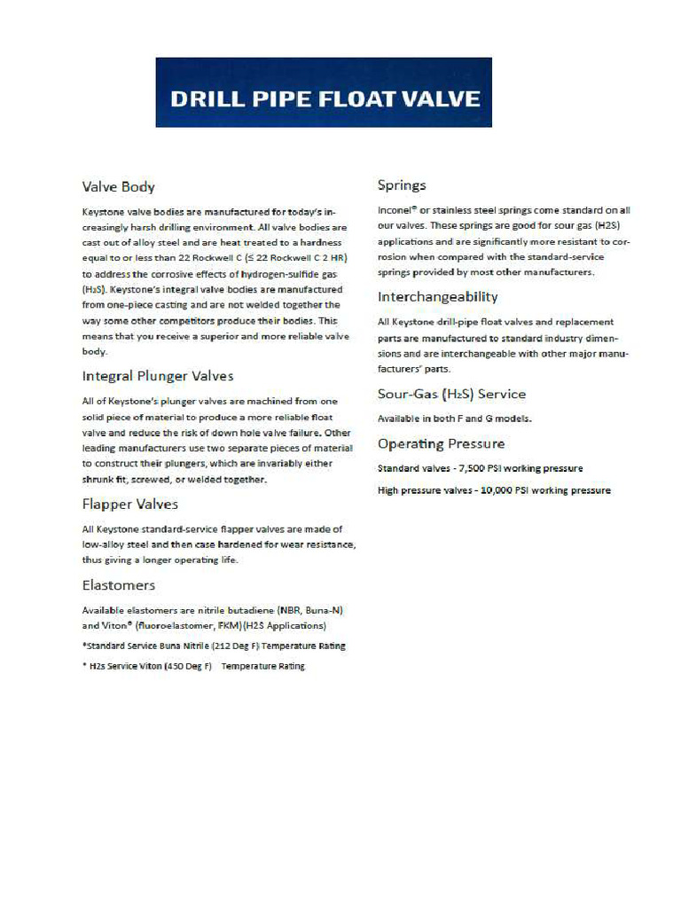 Float Valve Tech Spec | PDF