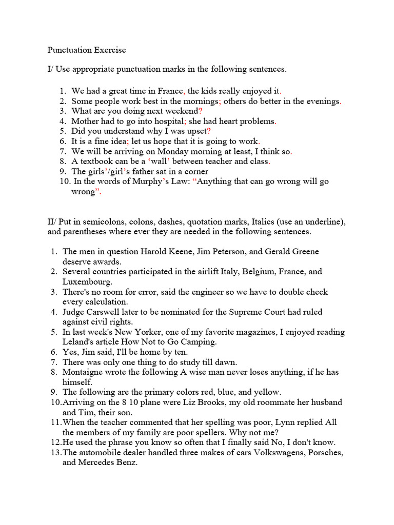 Punctuation Exercise | PDF