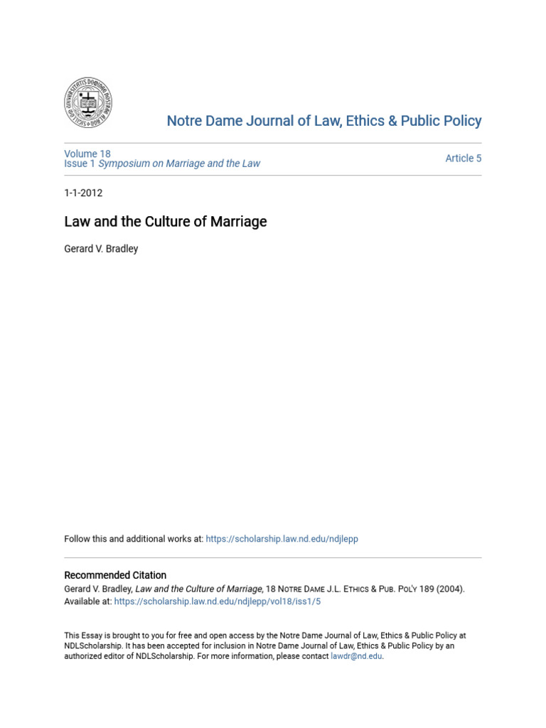 Law and The Culture of Marriage | PDF | Marriage | In Vitro Fertilisation