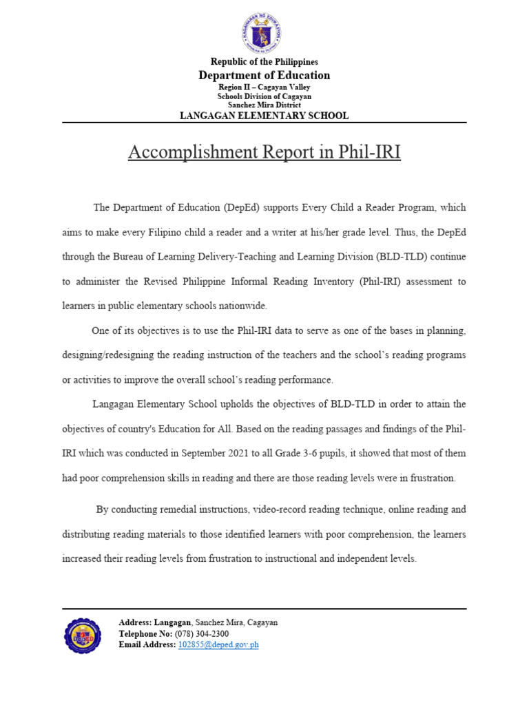 Project-ICARE Acomplishment Report | PDF | Reading Comprehension ...