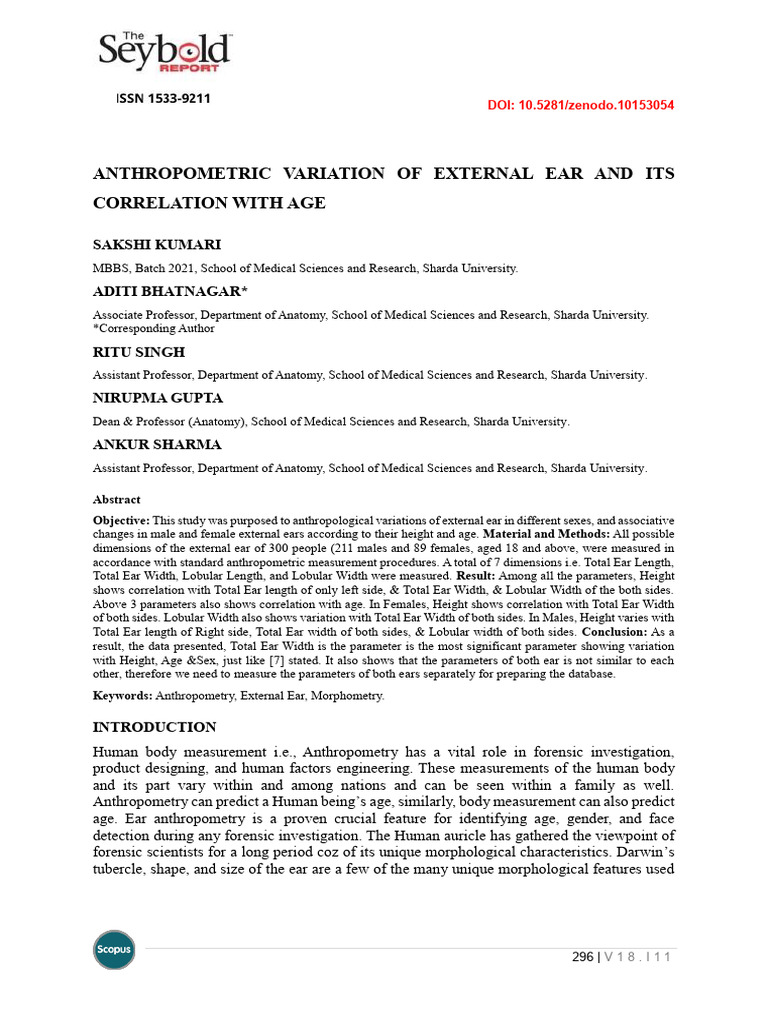 Anthropometric Variation of External Ear | PDF | Ear | Anthropometry