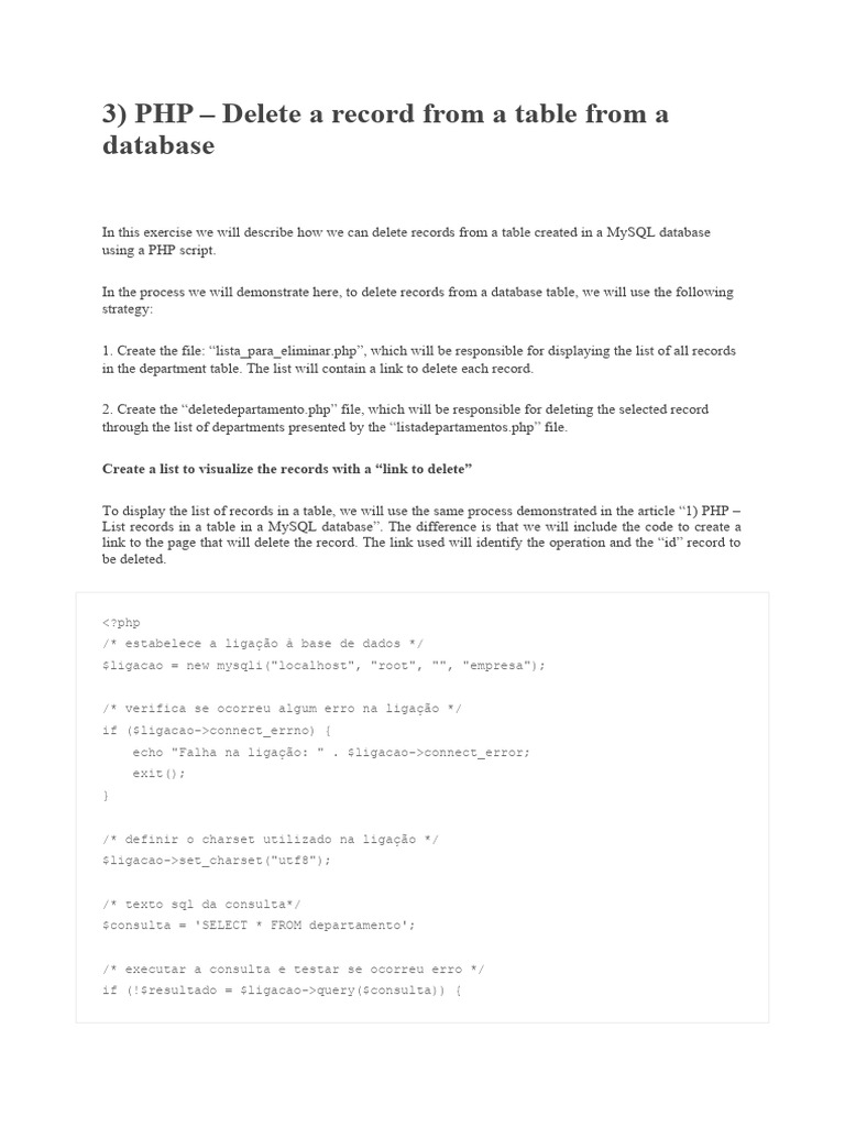 PHP Delete Record from MySQL Database | PDF | Databases | Php