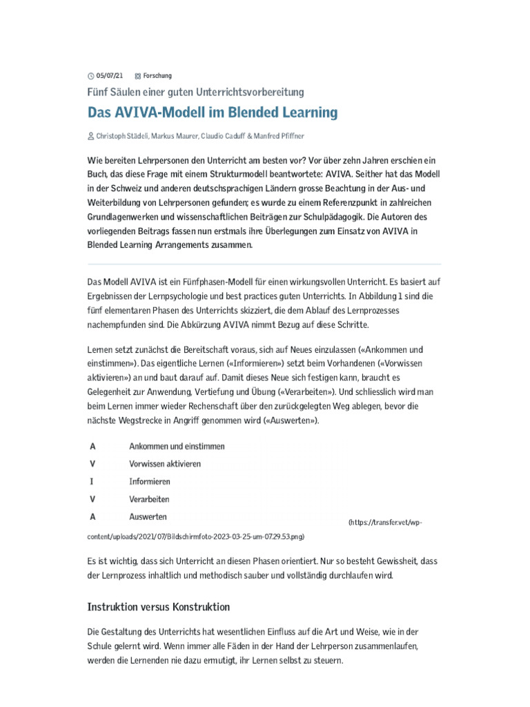 Das AVIVA Modell Im Blended Learning | PDF | Teaching Methods & Materials