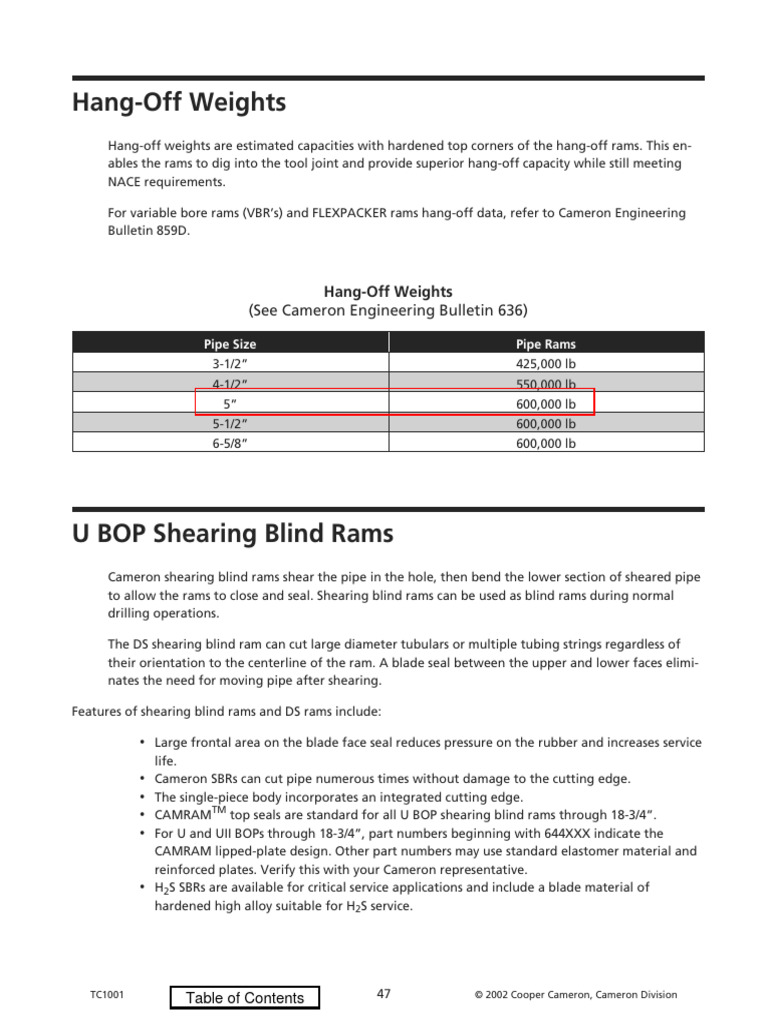 Cameron Hang Off Capacity | PDF