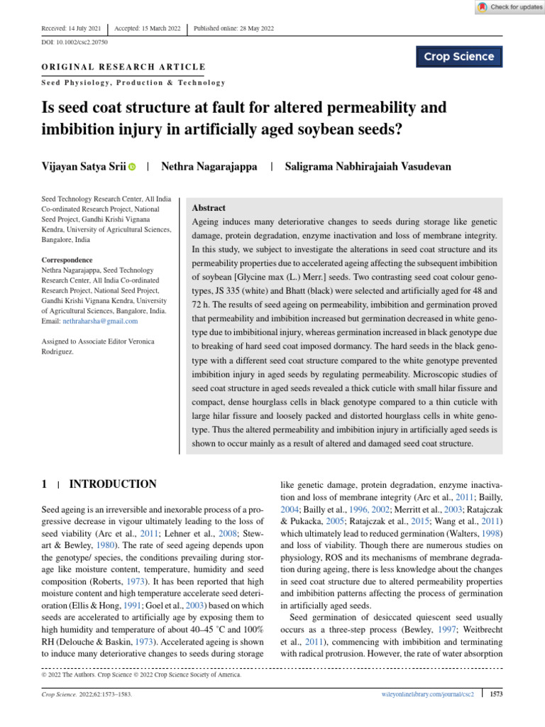 Crop Science - 2022 - Satya Srii - Is Seed Coat Structure at Fault For ...