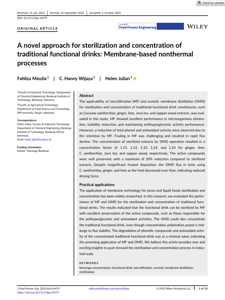 J Food Process Engineering - 2023 - Meutia - A Novel Approach For ...