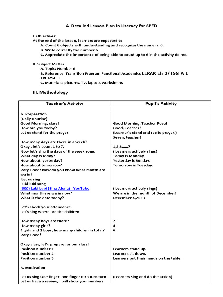 A Detailed Lesson Plan in Literacy For SPED COT2 | PDF | Lesson Plan ...