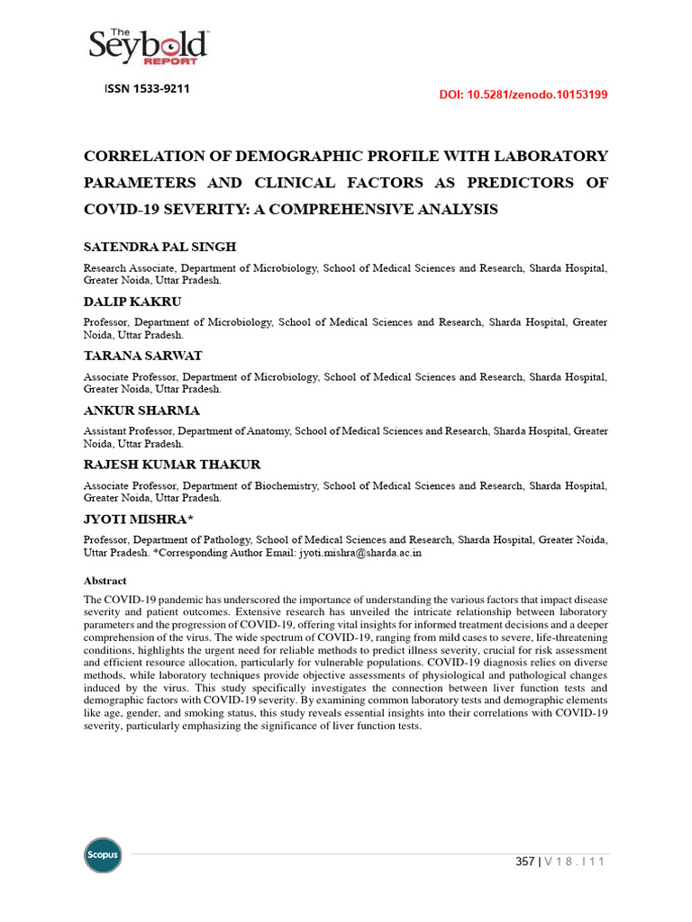 Correlation of Demographic Profile With Laboratory Parameters and ...