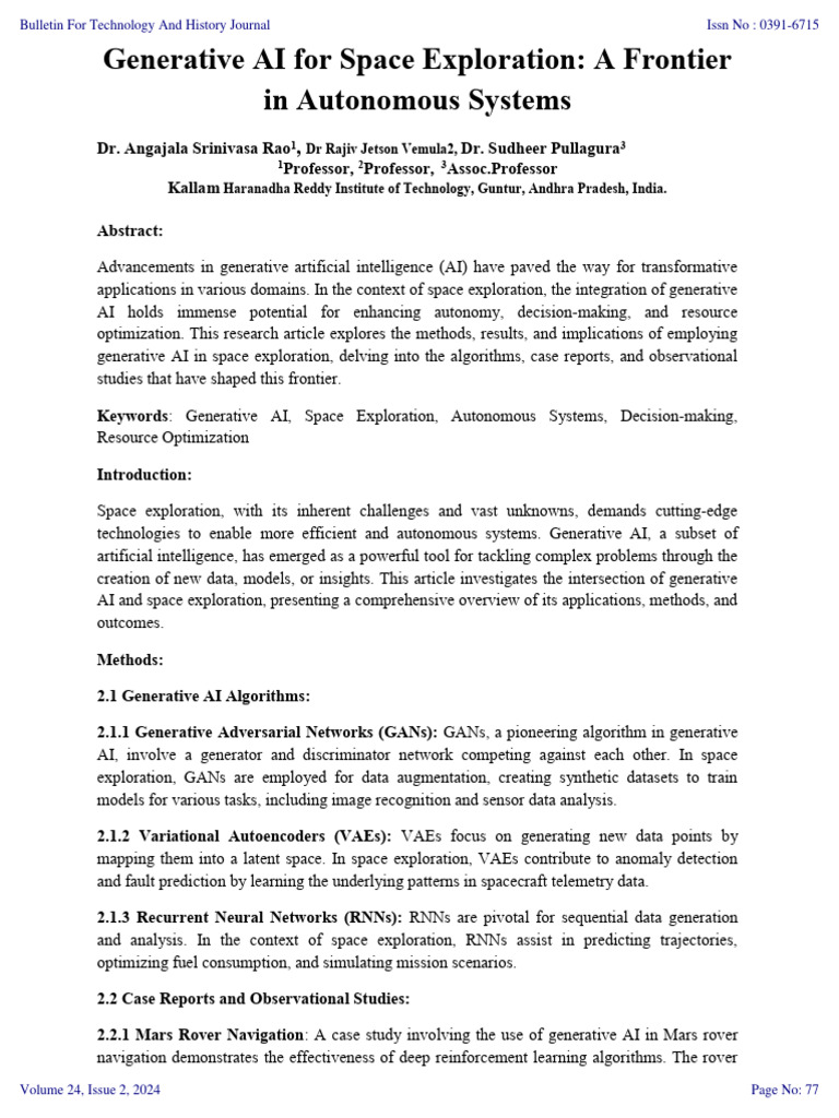 Generative AI For Space Exploration - Frontier in Autonomous Systems | PDF | Computers ...