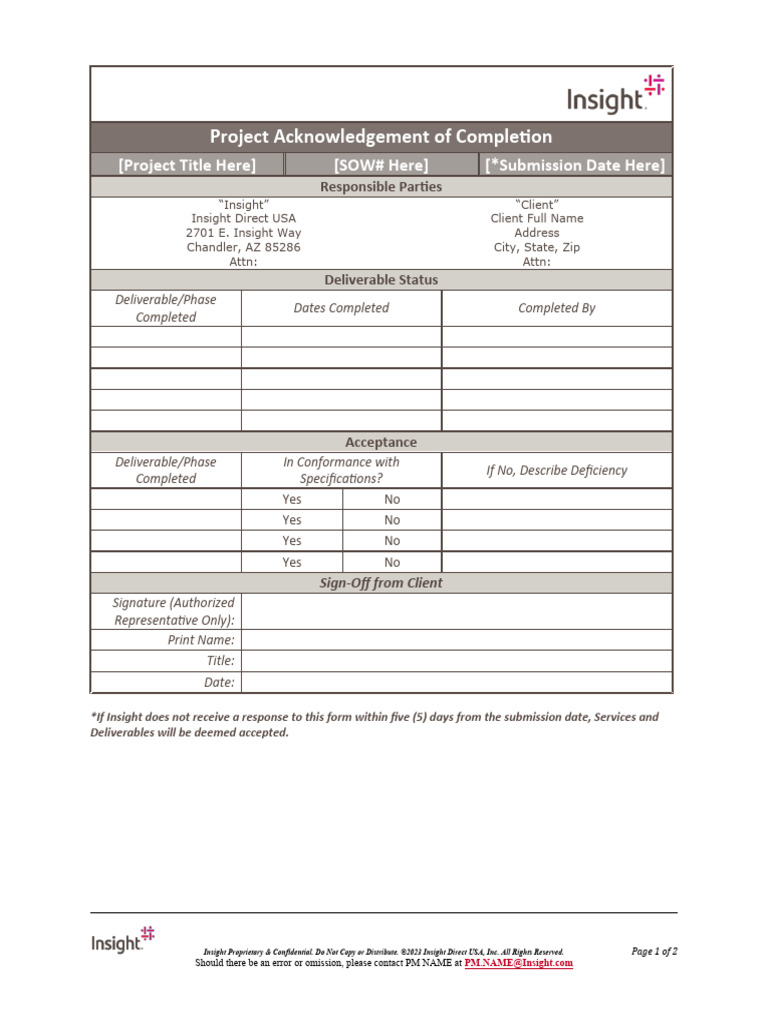 Project Acknowledgement of Completion Form | PDF