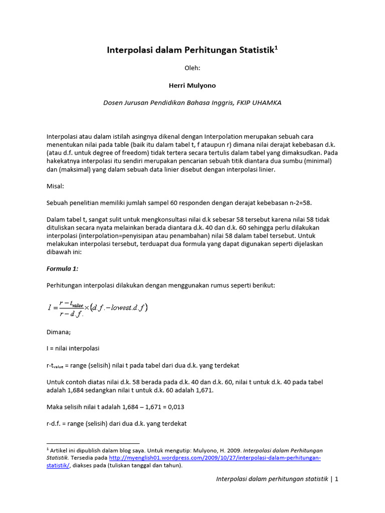 Interpolasi Dalam Statistik | PDF | Metode & Bahan Ajar