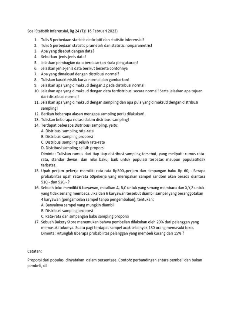 Soall Statistik Inferensial | PDF